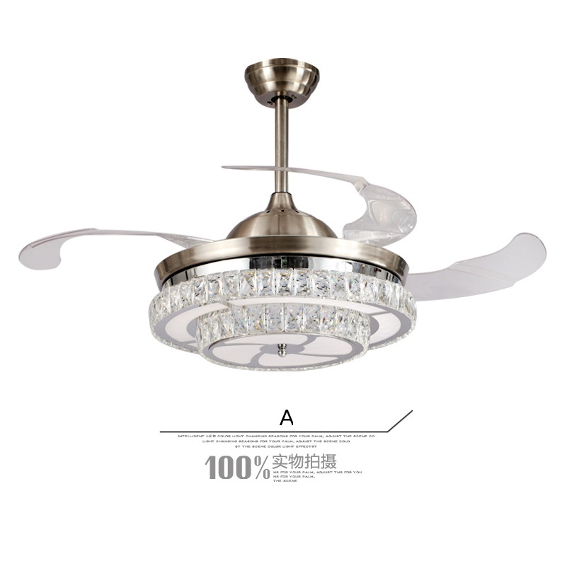 42 Inch Retractable Blade Hidden Ceiling Fan With Crystal Led Light ...