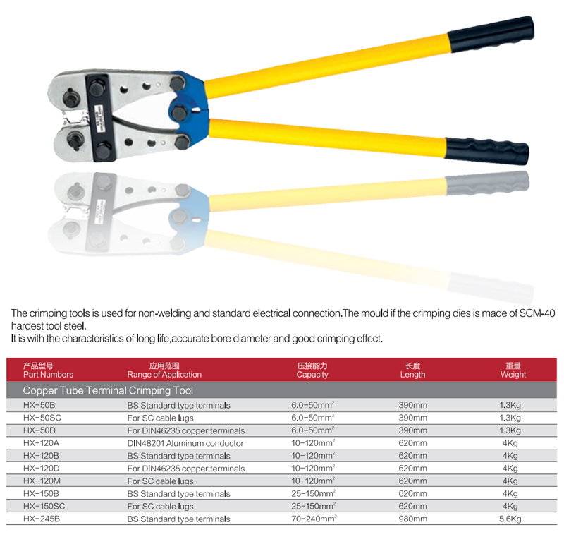 Copper Tube Terminal Crimping Tool Hx-120b For Heavy Duty Applications ...