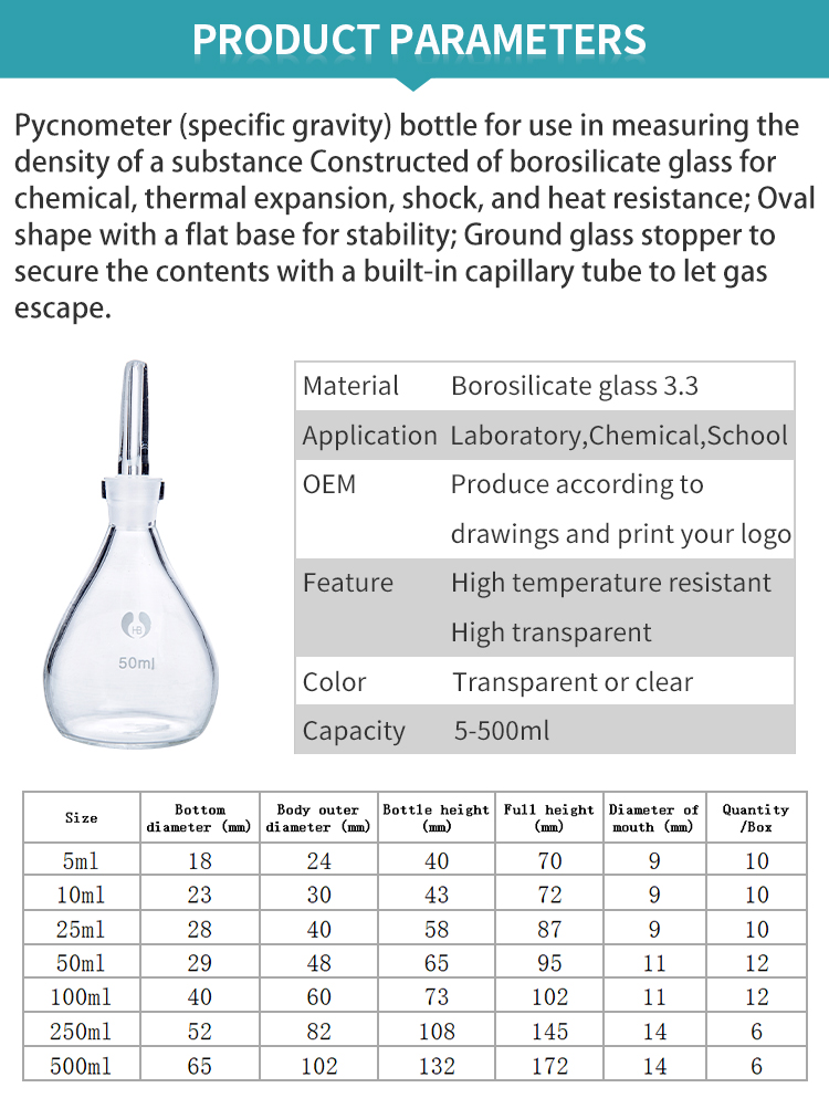 Laboratory Glass Soil Test Specific Gravity Bottles Pycnometers, High ...