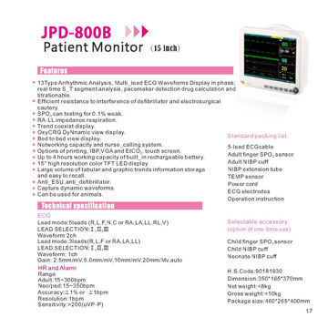15-inch Bedside Multiparameter Patient Monitor, Color Tft Screen, 720-hour Trend Records, High ...