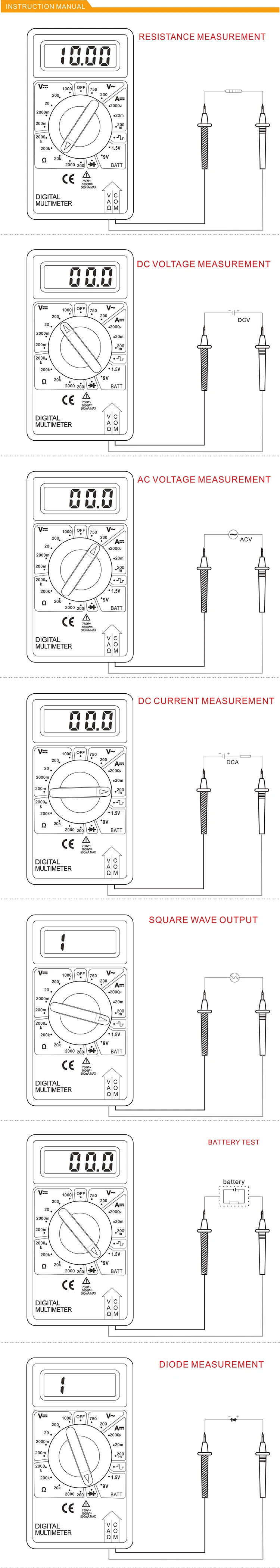 Dt830a Digital Multimeter With Square Wave Output And Battery Tester ...