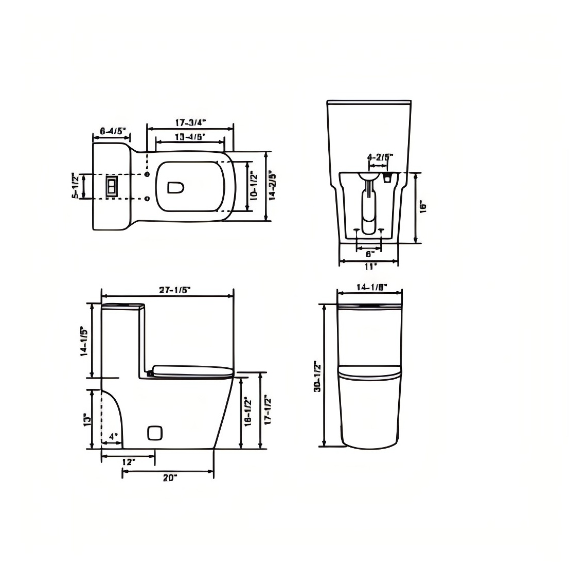 Cupc Certified One-piece Ceramic Toilet - Modern Elongated Siphonic Wc ...