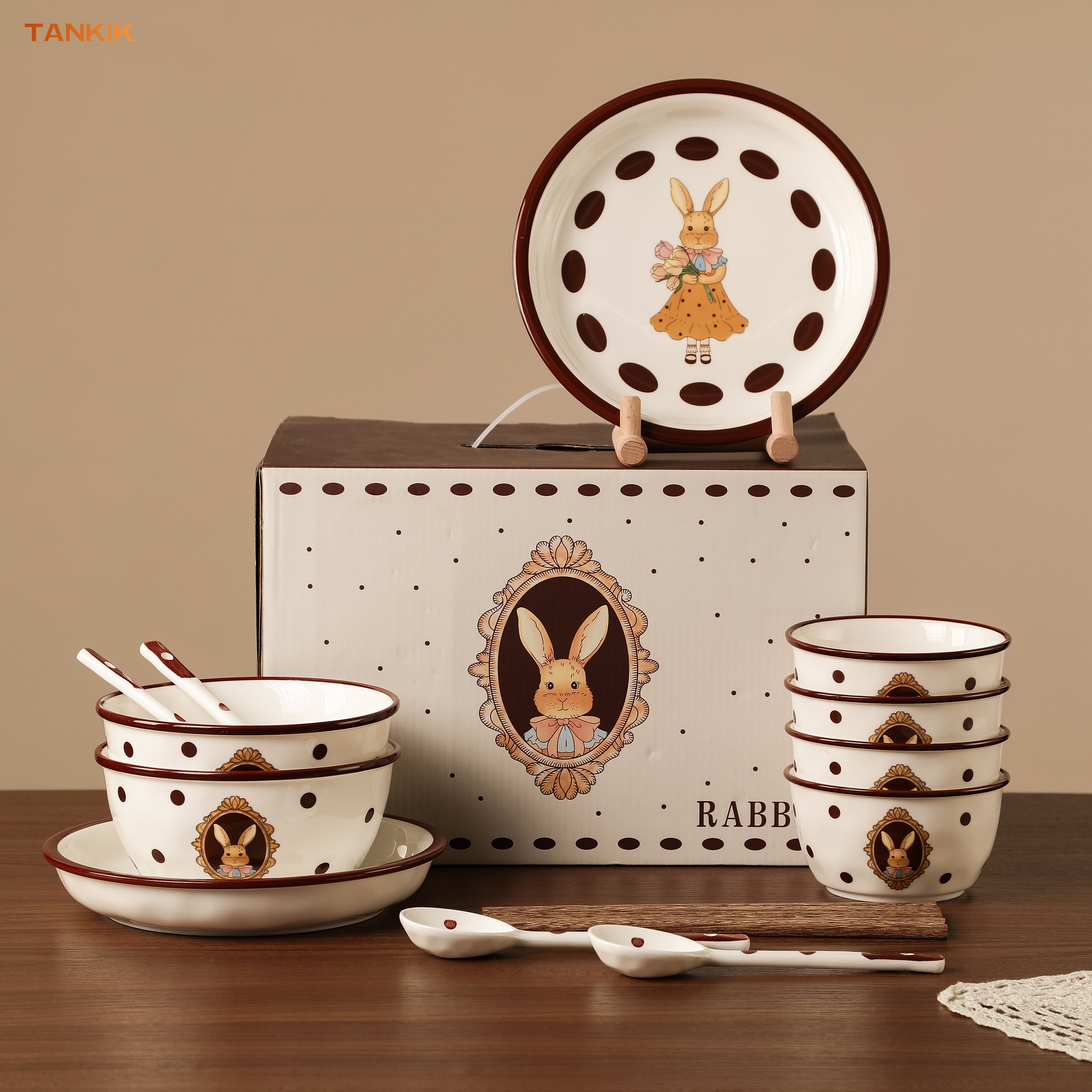 Kawaii Cute Brown Rhea Rabbit Dinnerware Gift Set, High Quality Kawaii ...