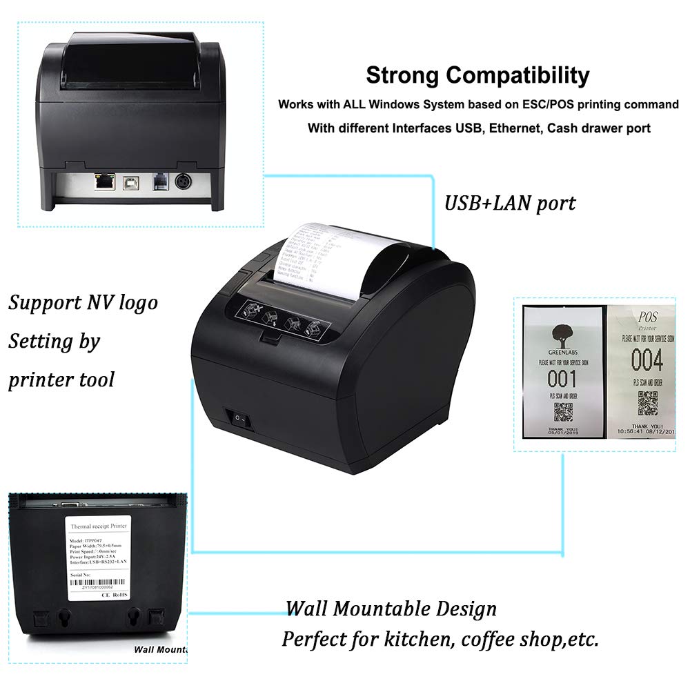 Nt-806 80mm Thermal Receipt Printer Automatic Cutter Restaurant Kitchen ...