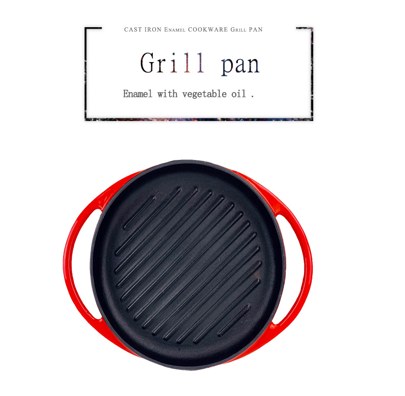 Round 25cm Cast Iron Nonstick Red Enamel Grill Griddle Pan, High ...