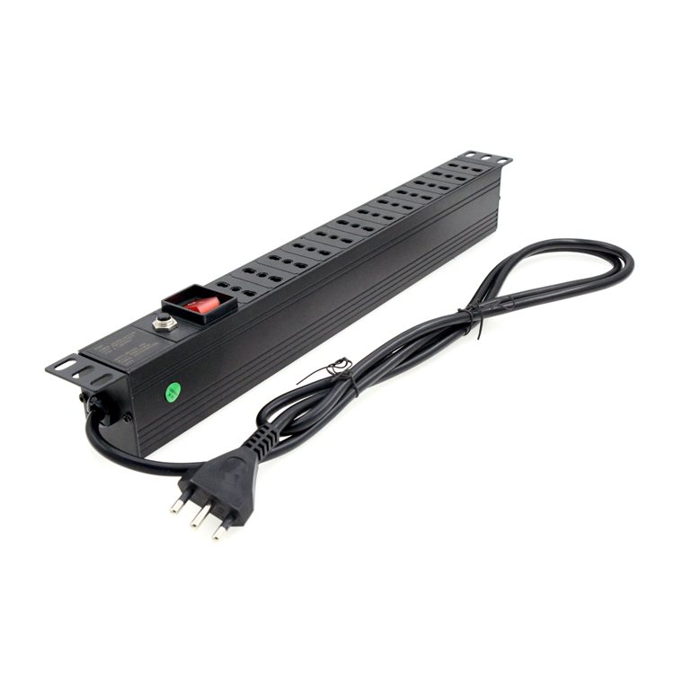 Black Aluminum 19 Inch 1.0u 12 Way 3pin Italian Power Outlet Rack Pdu ...