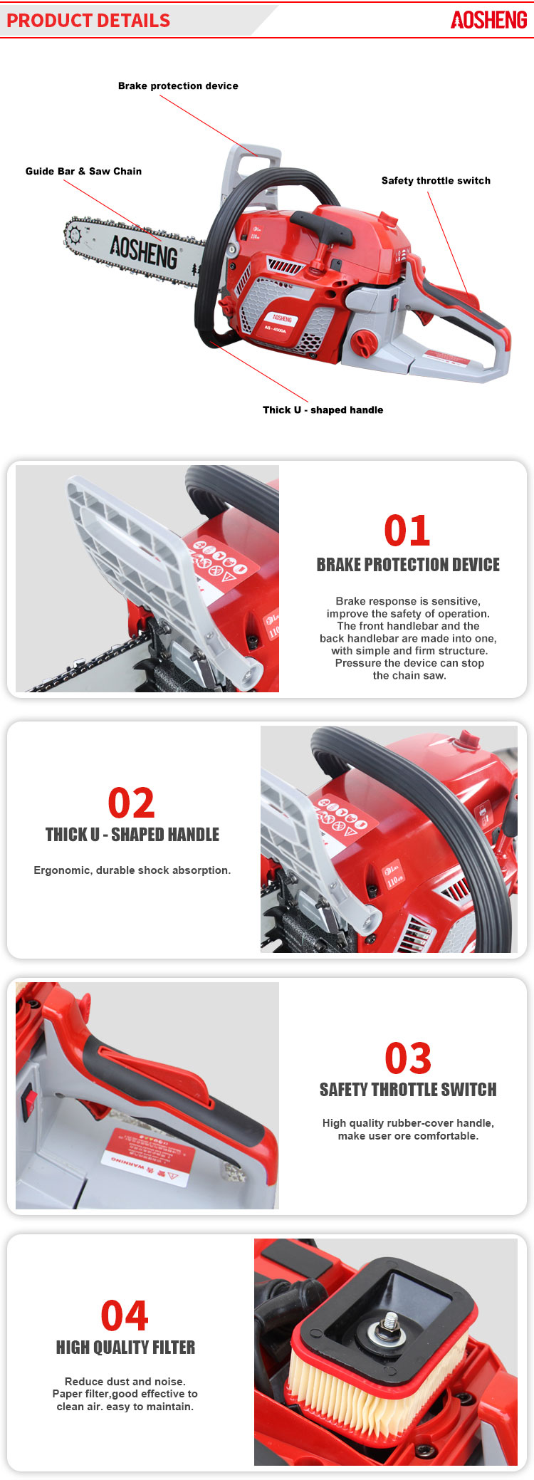 Aosheng Low Noise Chainsaw: Wood Cutting Garden Tool With Adapter, High ...