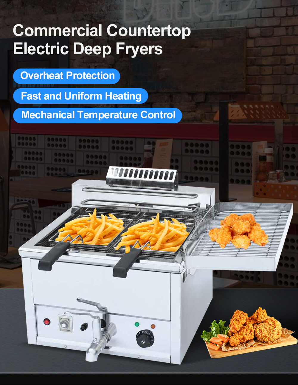 High Quality 1 Tank 2 Basket Counter Top Open Deep Fryer With ...
