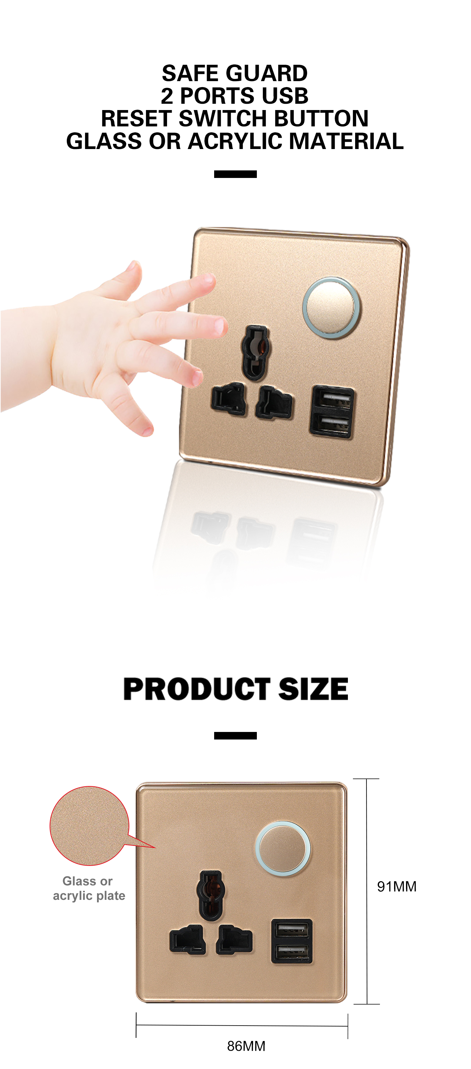 Uk Dual Switch Dual Socket Luxury Wall Decorative Safety Light ...