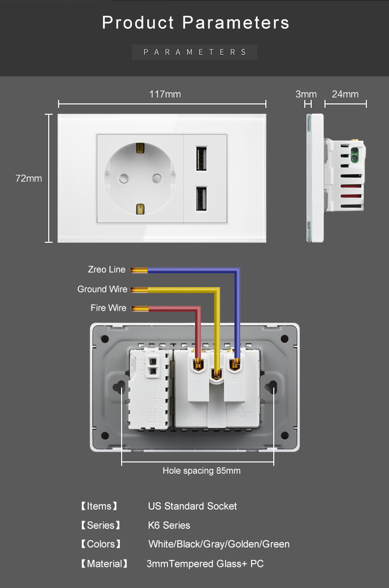 Triple 250v 10a 2 Pin Electric Wall Socket - Multi Plug Outlet, High ...