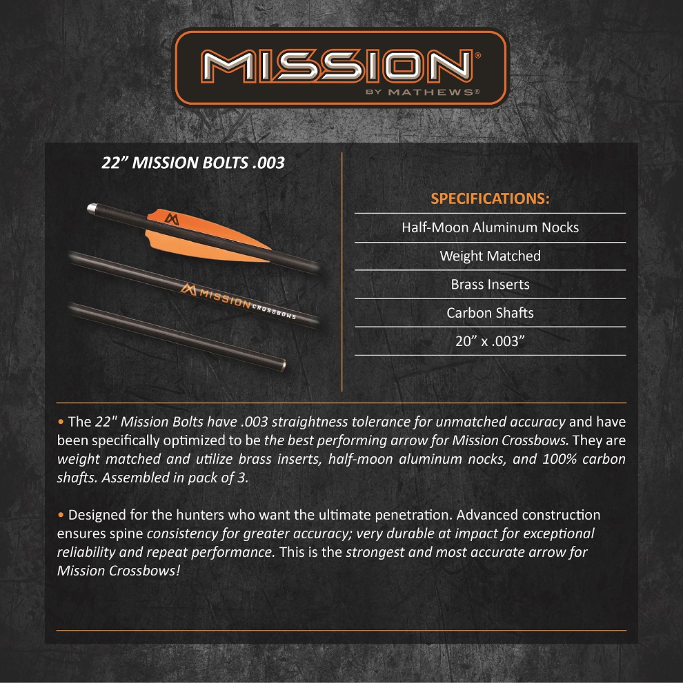 Mission Crossbows - 22 ".003 Bolts คุณภาพสูง Mission Crossbows - 22 ...