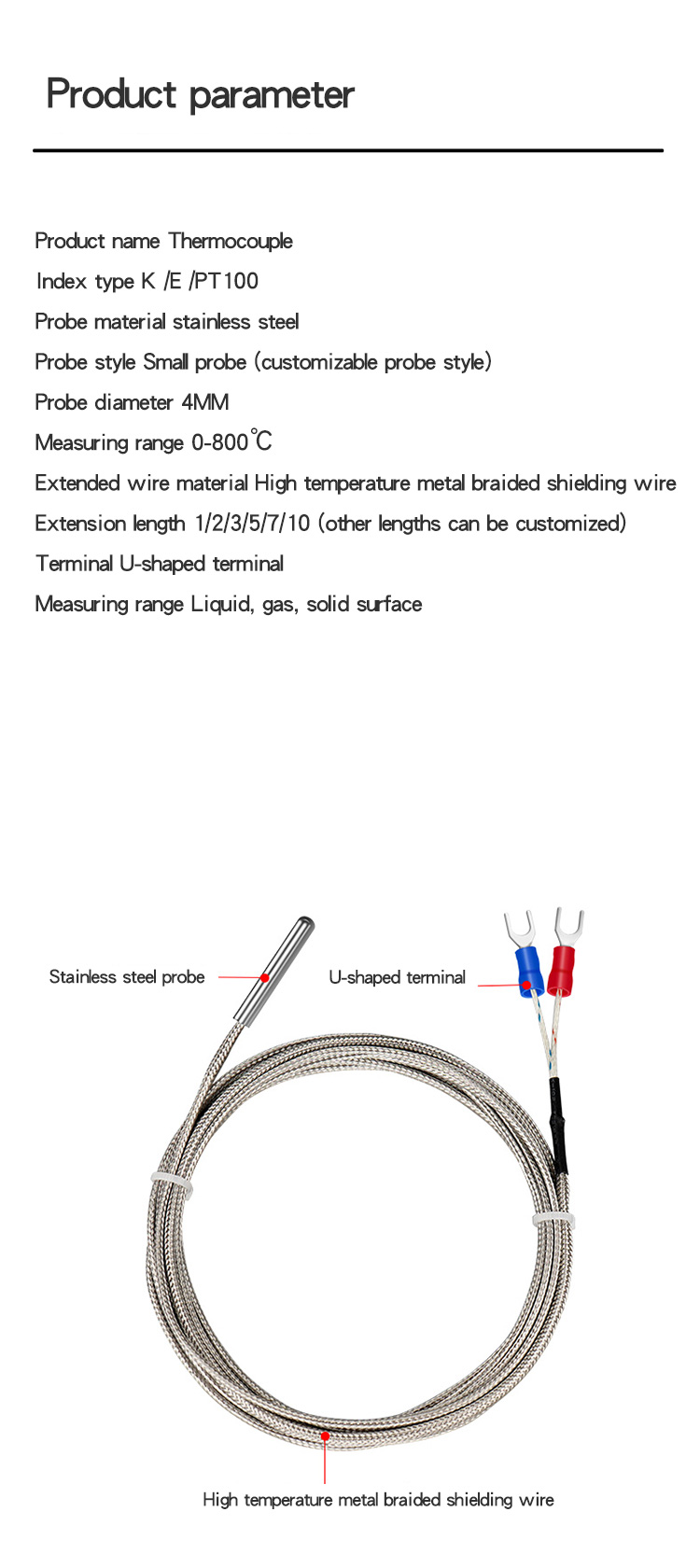 K Type E Thermocouple Pt100 Temperature Control Sensor Probe, High ...
