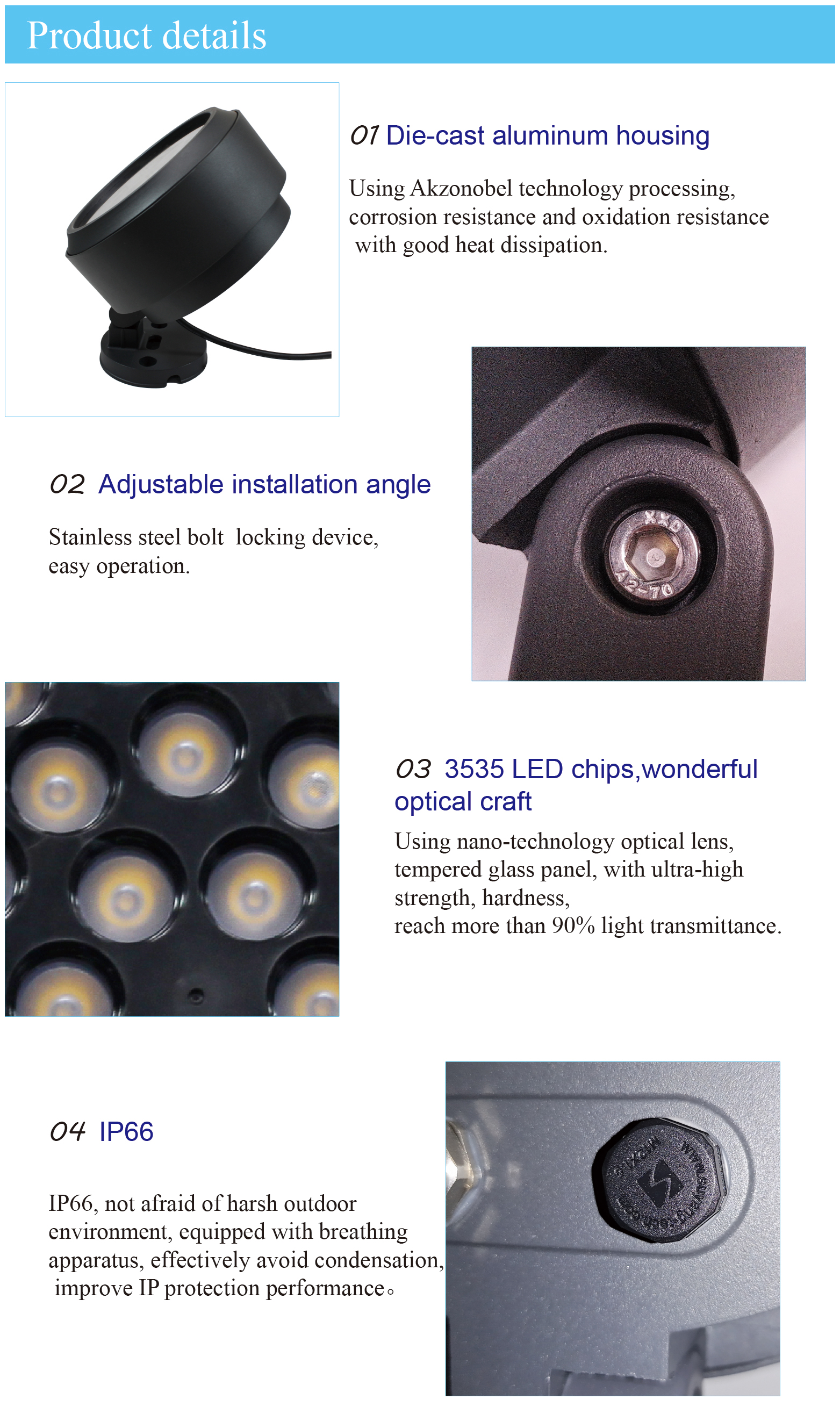 Rounded Ip66 Outdoor Led Landscaping Projection Light: 72w Aluminum ...