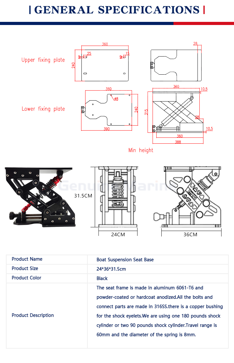 Genuine Marine Black Shockwave Boat Seat Base Damping Suspension, High ...