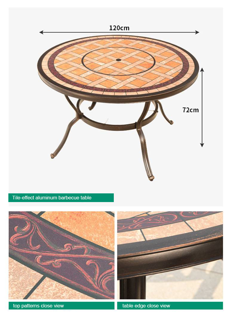 Ceramic Effect 120cm Round Aluminum Bbq Table For Outdoor Barbecues ...