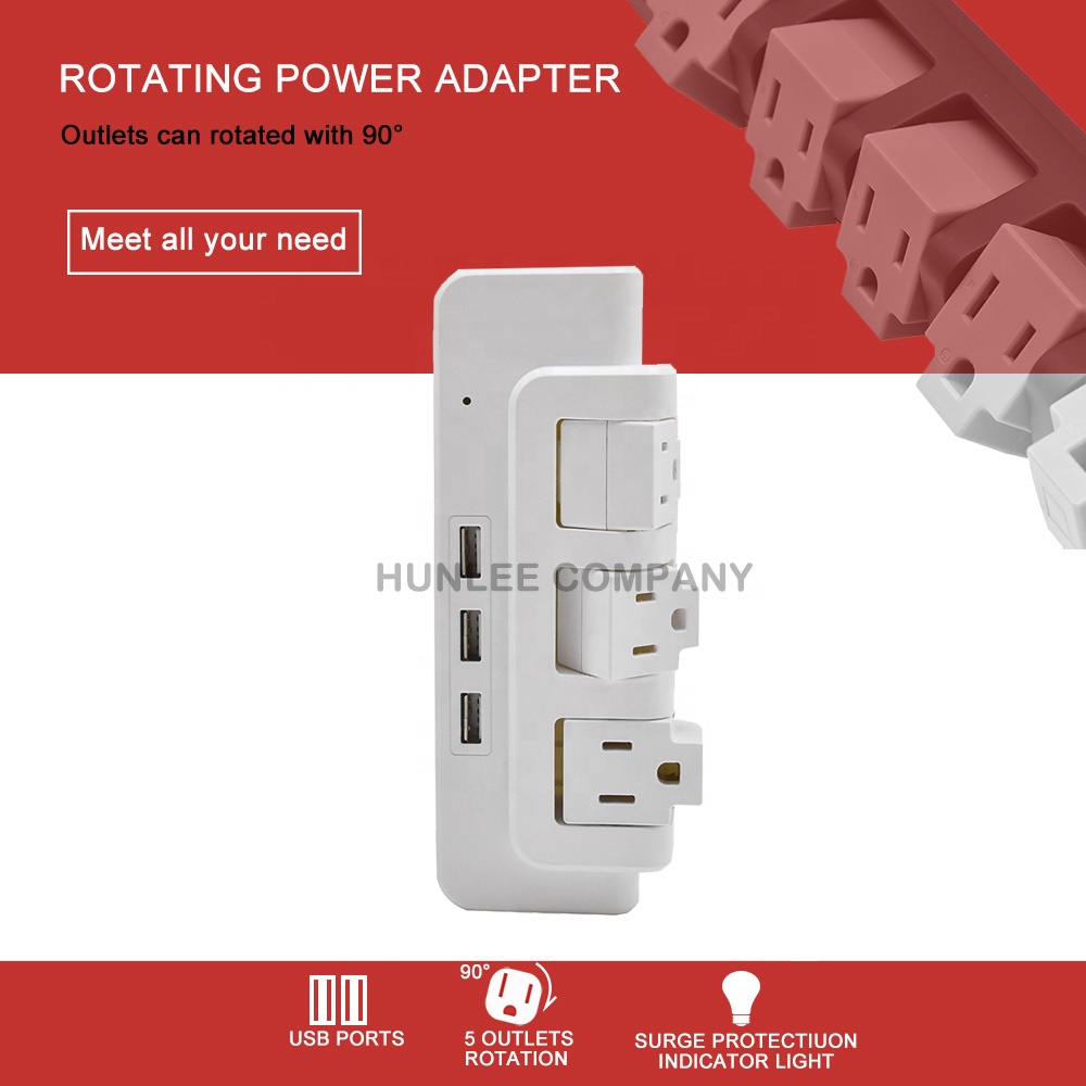 3-outlet Wall Socket Us Rotating Power Strip With Surge Protector, High ...