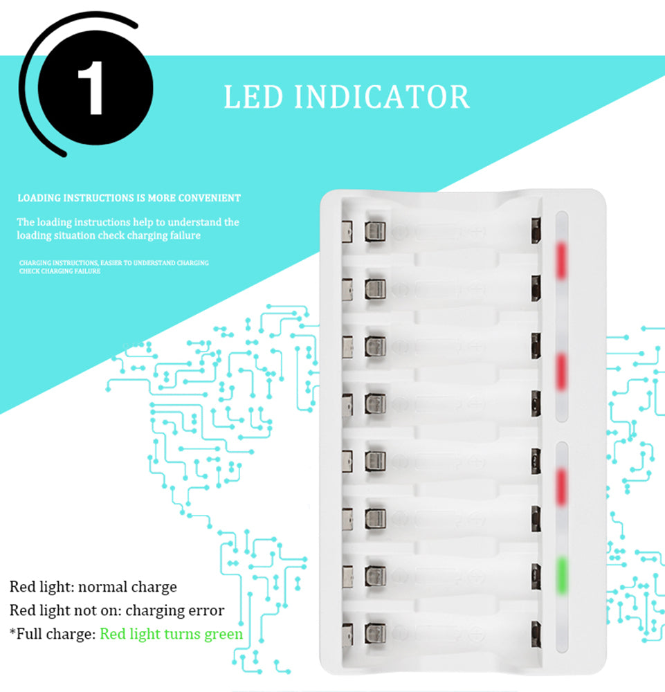 8-bay Smart Ni-mh Aa Aaa Battery Quick Charger With Micro Usb 5v 2a ...