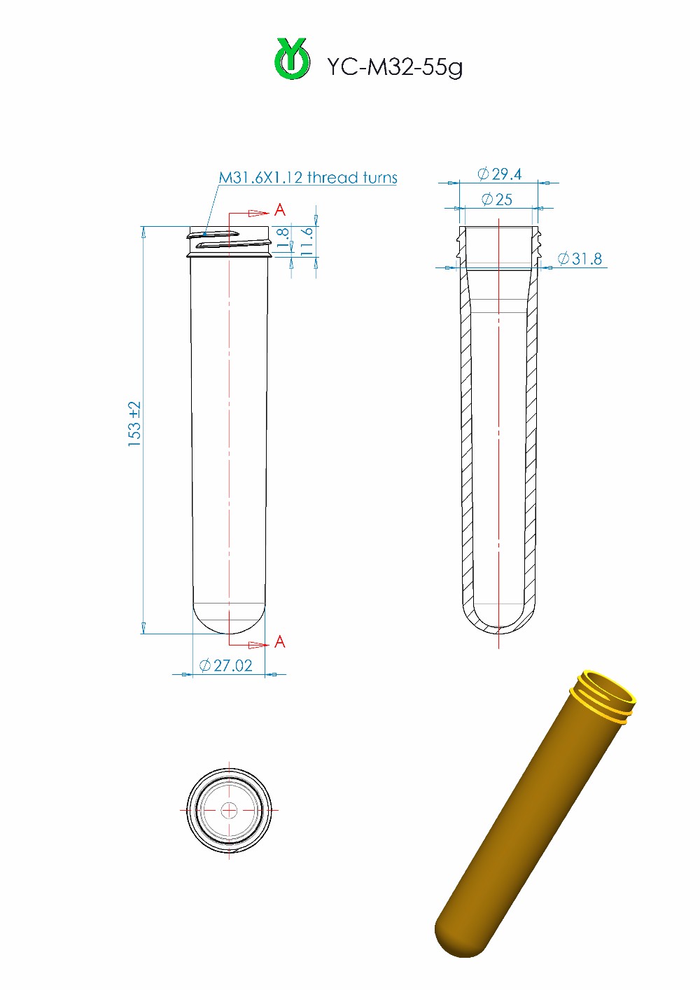 32mm Neck 55g Shampoo Bottles Pet Preform, High Quality 32mm Neck 55g ...