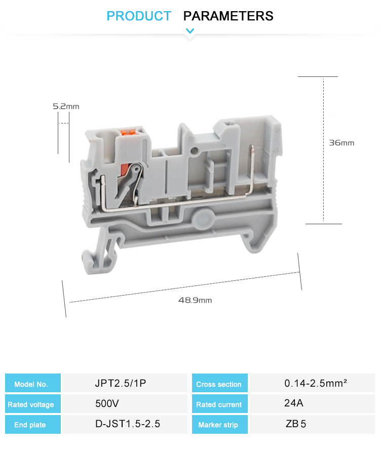 JPT 2.5/1P Plug-in Connection Din Rail Terminal Blocks China ...