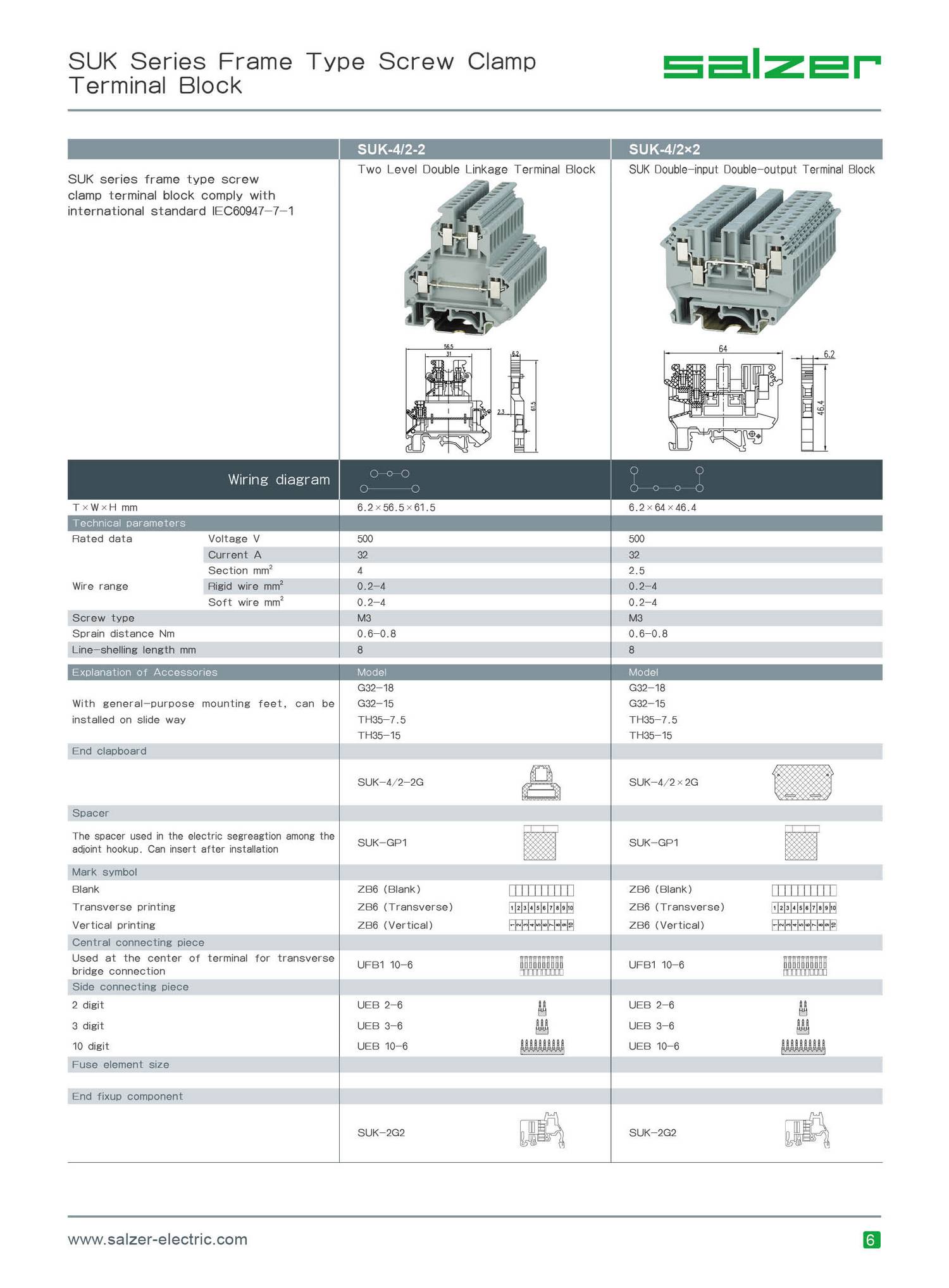 Salzer Suk-4/2-2 Fire Resistant Terminal Block, High Quality Salzer Suk ...