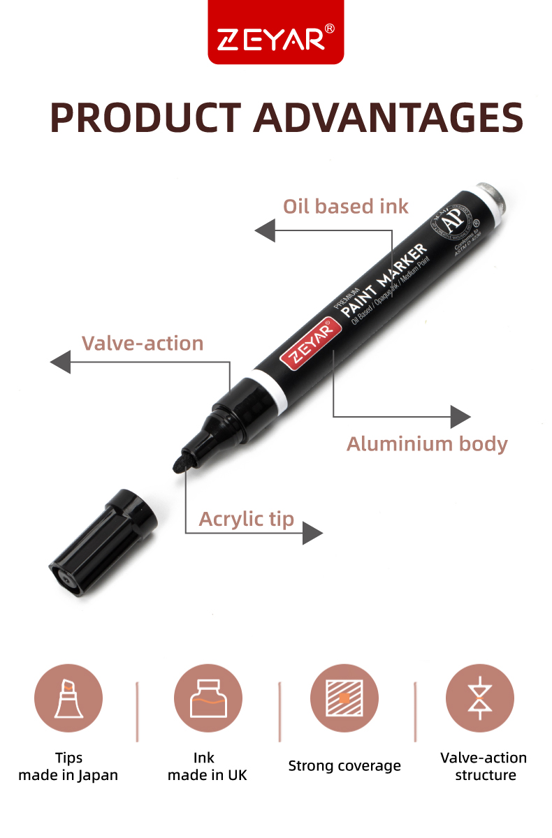 Zeyar Oil-based Paint Marker - 60 Colors For Various Surfaces, High ...