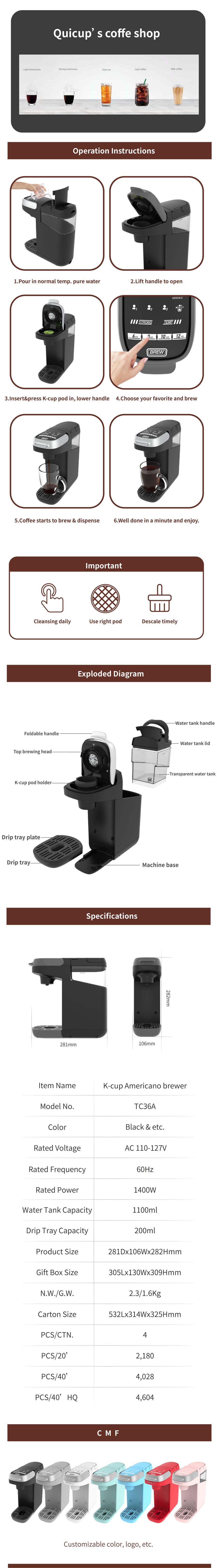 Automatic Single Serve Capsule Coffee Machine K-mini K-cup Pod Brewer ...