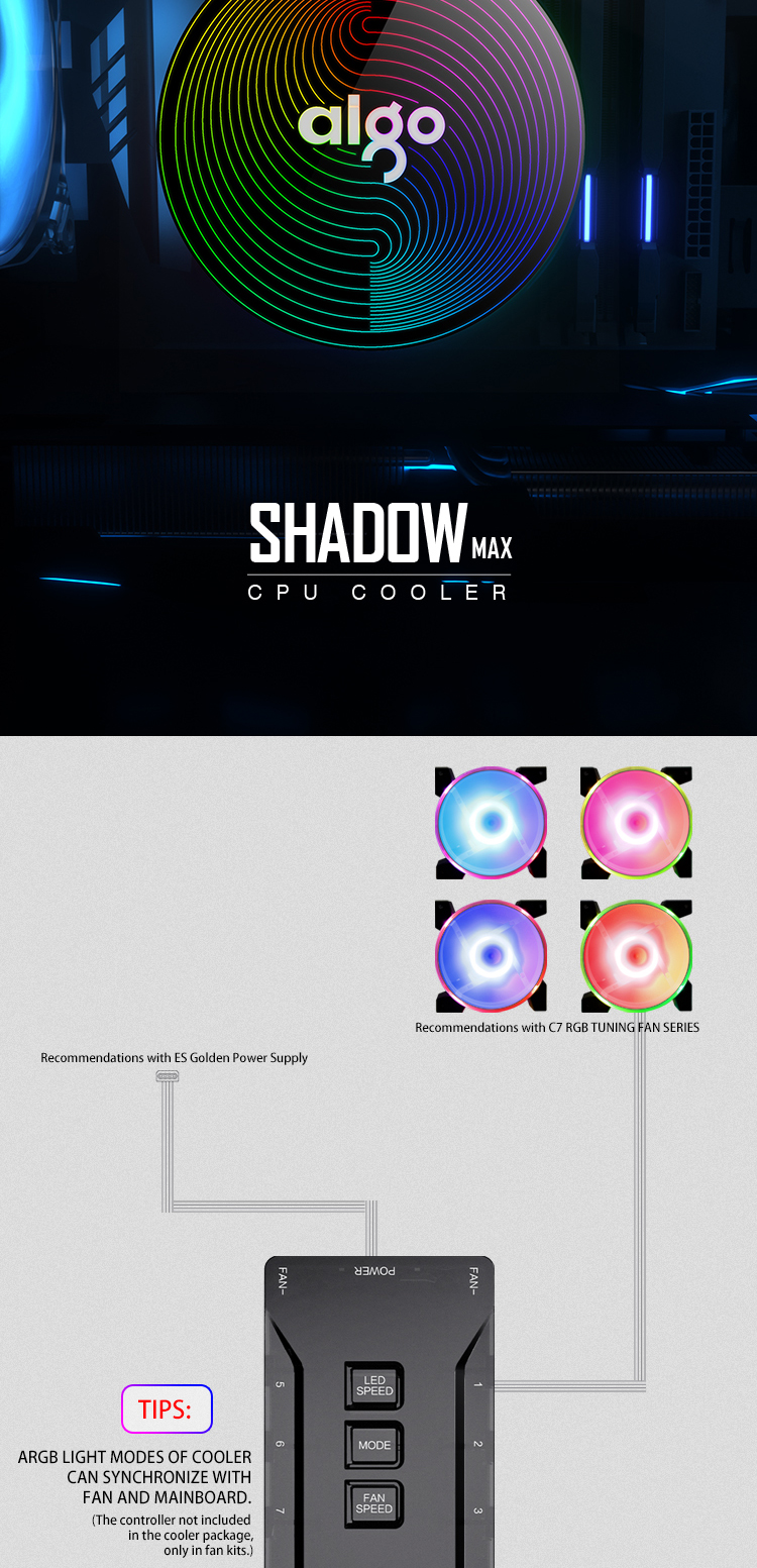 Aigo Shadow Cpu Cooler 4pin Pwm Aura Sync 5 Pure Copper Heat-pipes ...