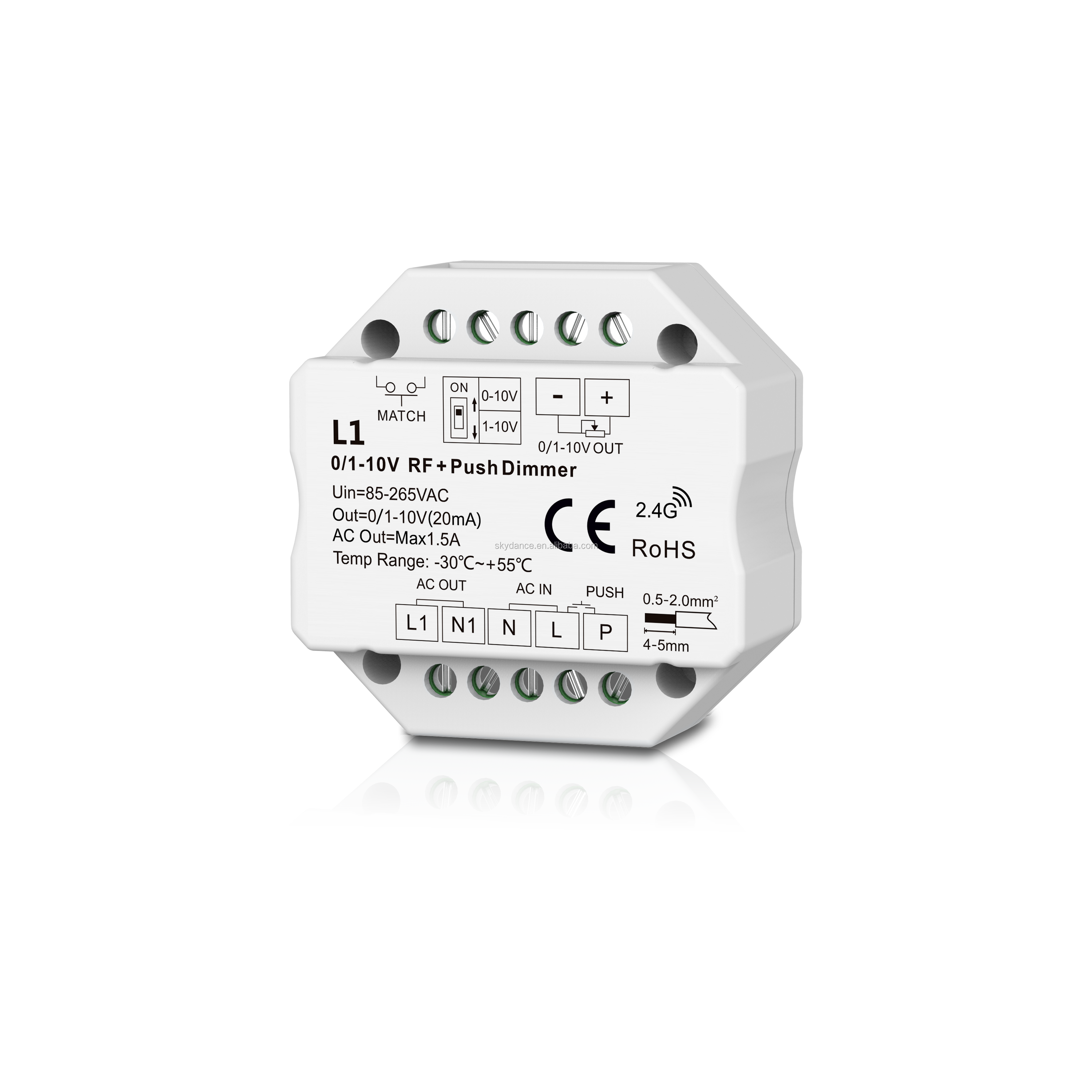 Skydance L1 1 Channel 0-10v Rf Wireless Ac Dimmer Switch Ac100-240v ...
