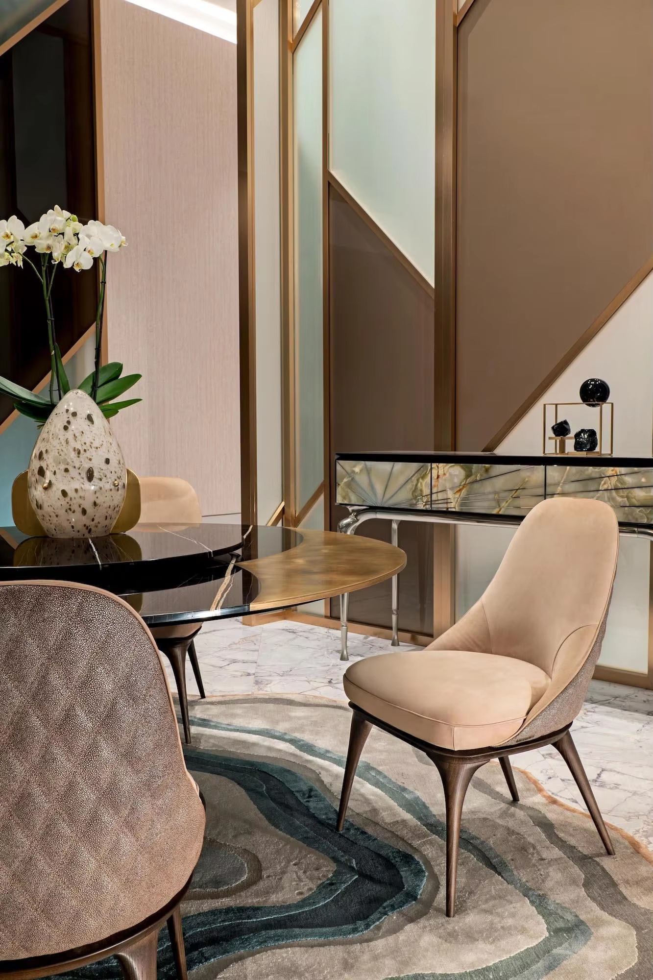 Modern Round Black And Gold Marble Top Dining Table, High Quality ...