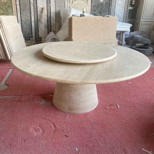 Outdoor Travertine Round Rotating Dining Table, High Quality Outdoor ...
