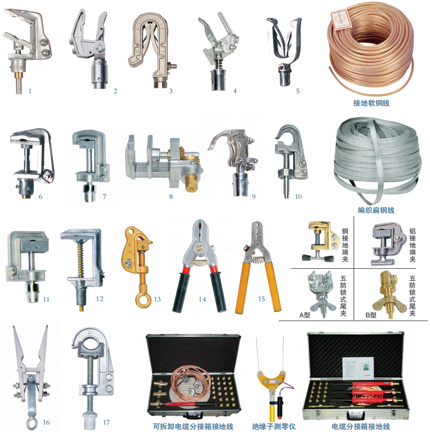 Oem Copper/aluminum Grounding Clamp Earthing Set For 11kv, 24kv, 33kv ...