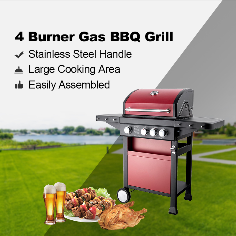 Outdoor Trolley Square Metal German Barbecue Gas Bbq Grill 3+1 Main ...
