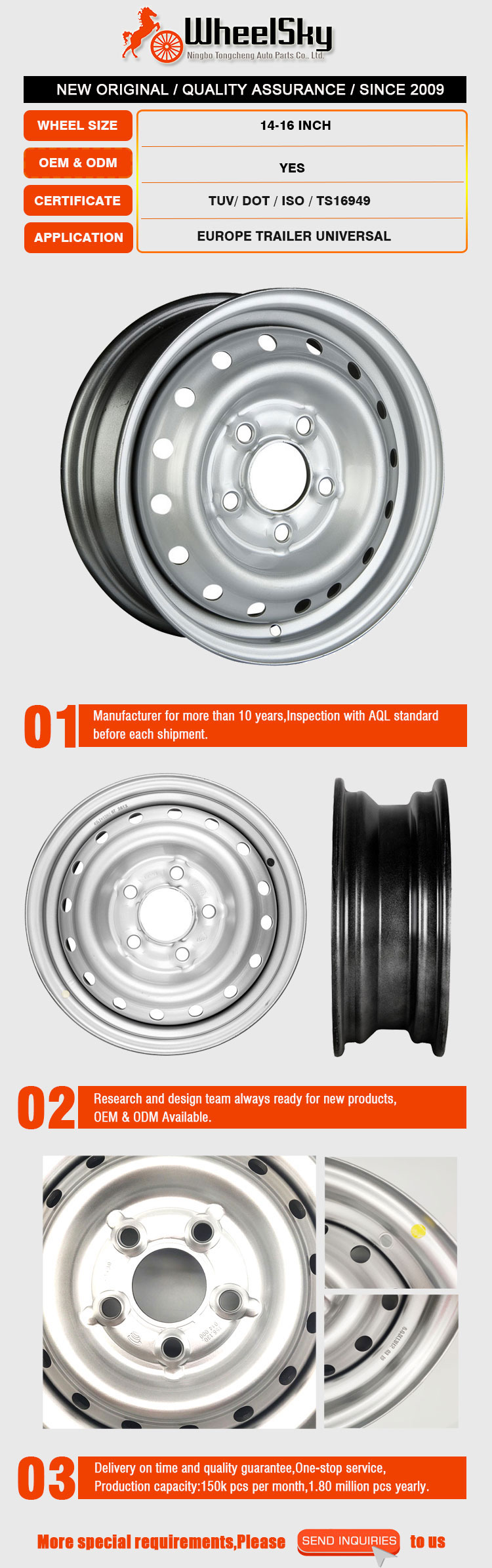 Wheelsky Original Factory 13 Inch Steel Trailer Rim Et1345502-r12-s Pcd ...