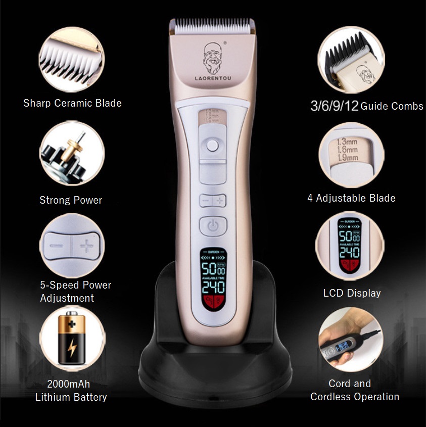 Professional Wireless Rechargeable Cordless Electric Hair Clipper For ...