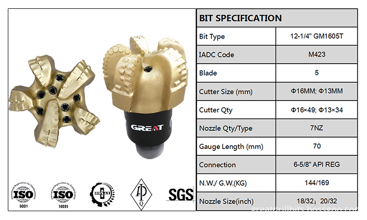 매트릭스 바디 Pdc 비트 12 1/4 M423, Bossgoo.com의 고품질 매트릭스 바디 Pdc 비트 12 1/4 M423