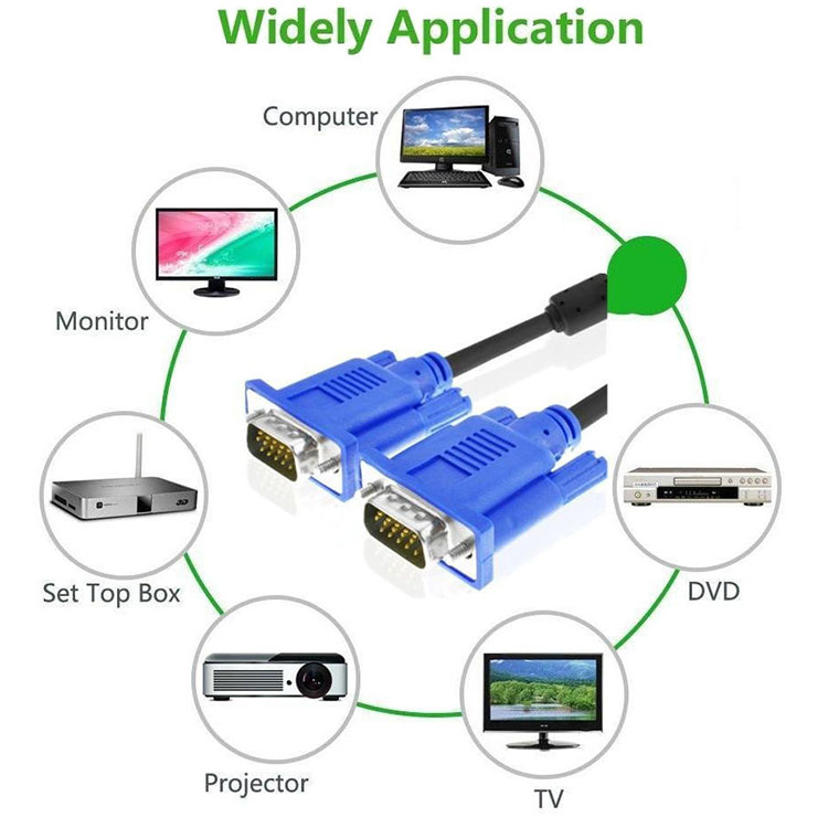 15pin Male To Male Db15 Vga Cable - 1m, 1.5m, 2m Length Options, High ...