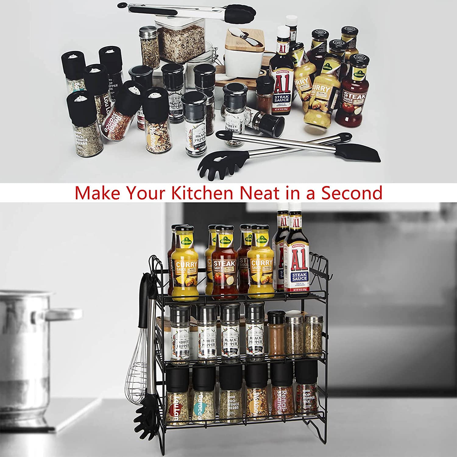 3 Tier Black Spice Rack Organizer For Countertop, High Quality 3 Tier ...