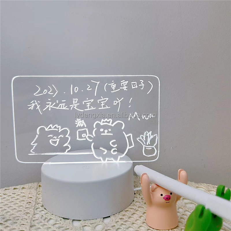 Usb Blank Acrylic Writing Led Message Board With 3d Night Light And ...