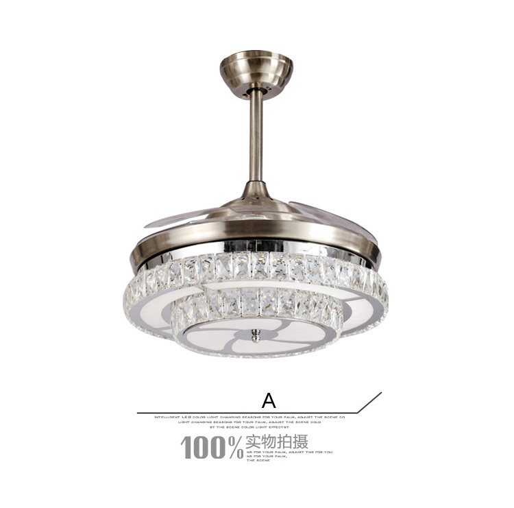 42 Inch Retractable Blade Hidden Ceiling Fan With Crystal Led Light ...