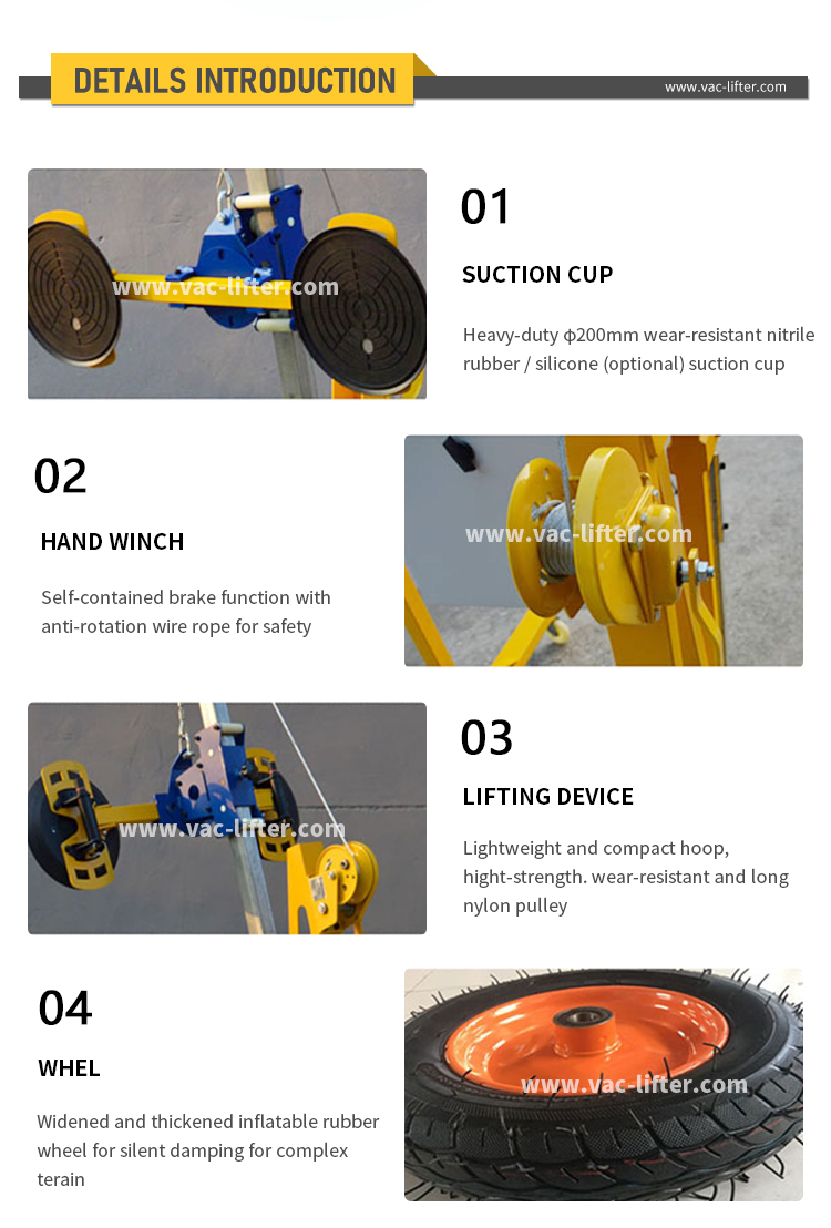 150kg Load Glass Trolley Transport Cart With Vacuum Suction Cups, High ...