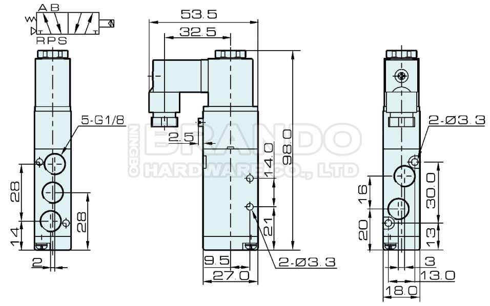 4V110-06 5 Way 2 Position Pneumatic Solenoid Valve China Manufacturer