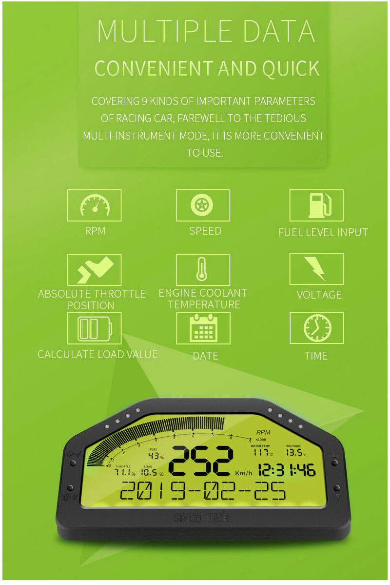 9-in-1 Race Dashboard Multi-function Sensor Kit With Lcd Screen And ...