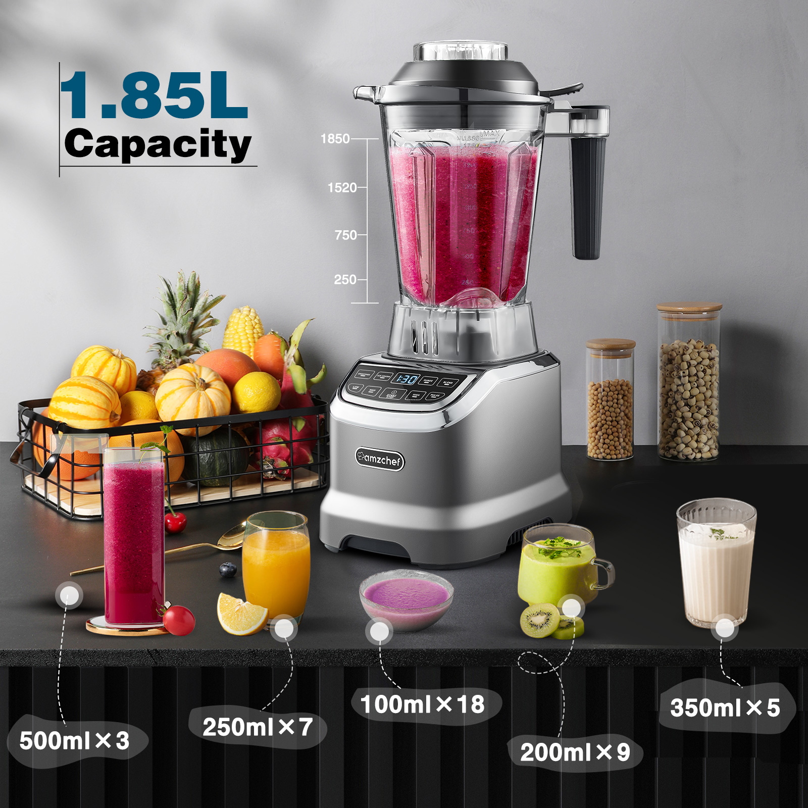 Amzchef Electric Blender Grinder Stainless Steel Blade Mixer For Fruits ...