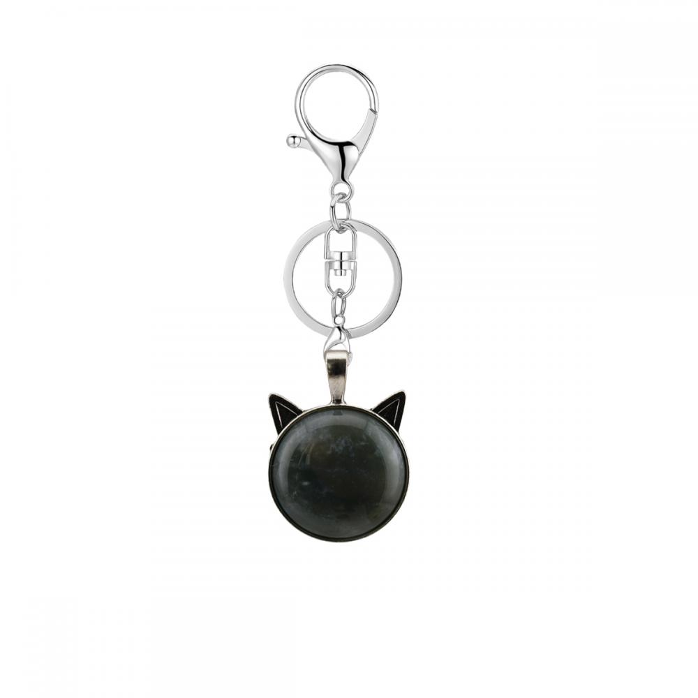 Gemstone Cat Shape Crystal Stone Keychains Natural Stone Animal Bag ...