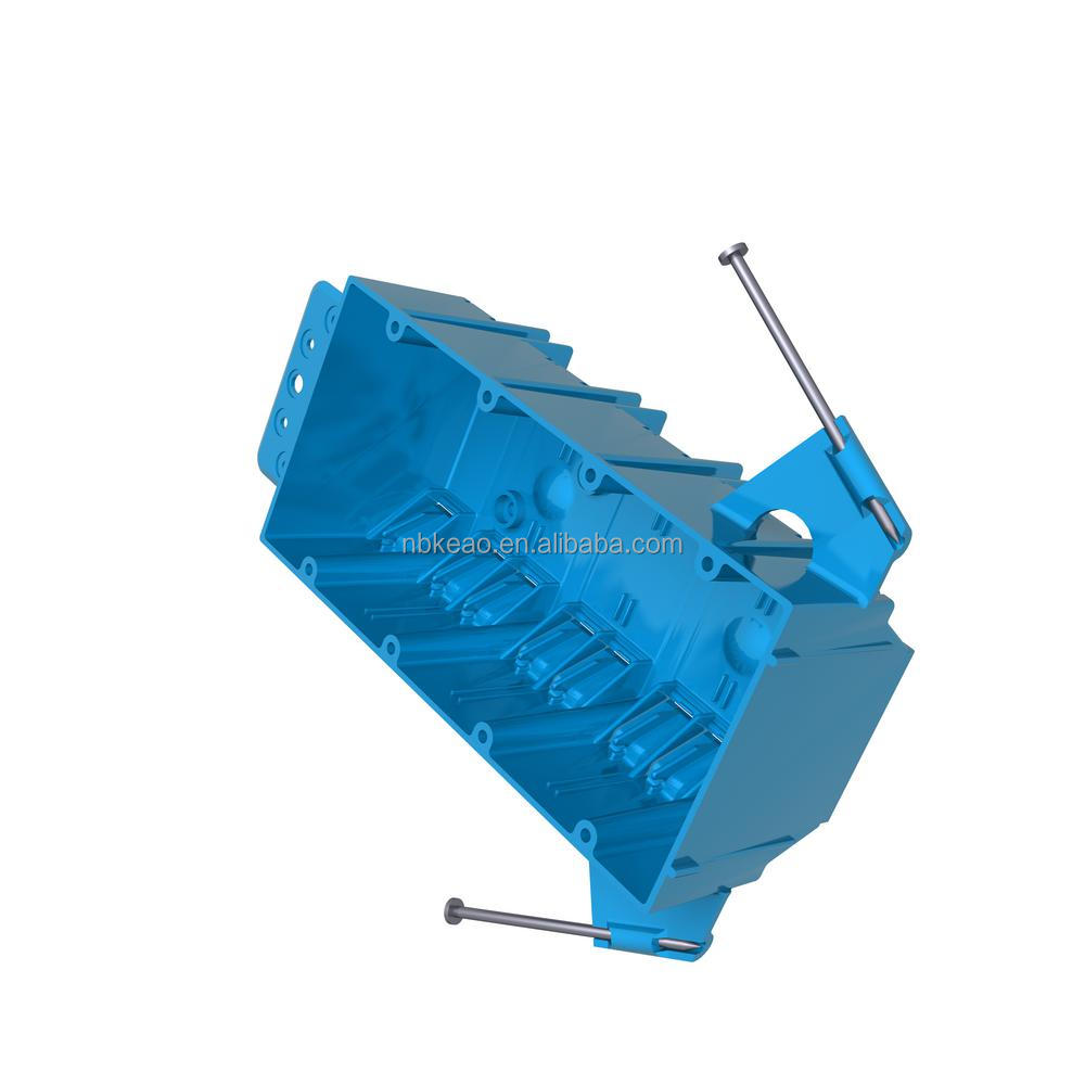 4-gang Blue Plastic New Work Standard Recessed Outlet Box Rectangular ...