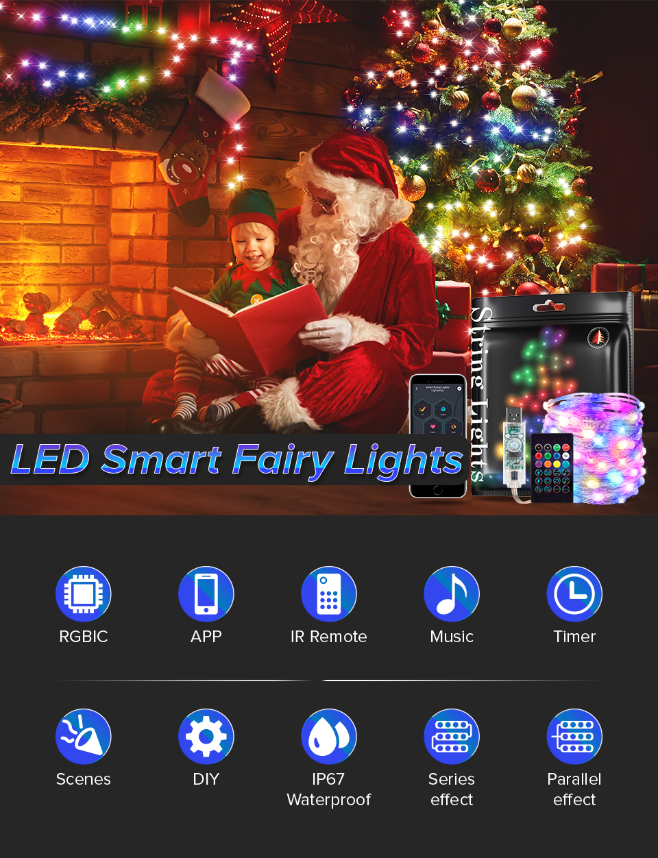 Dc5v Smart Fairy String Lights - Ws2812b Rgb Ic Usb Bluetooth Mesh App ...