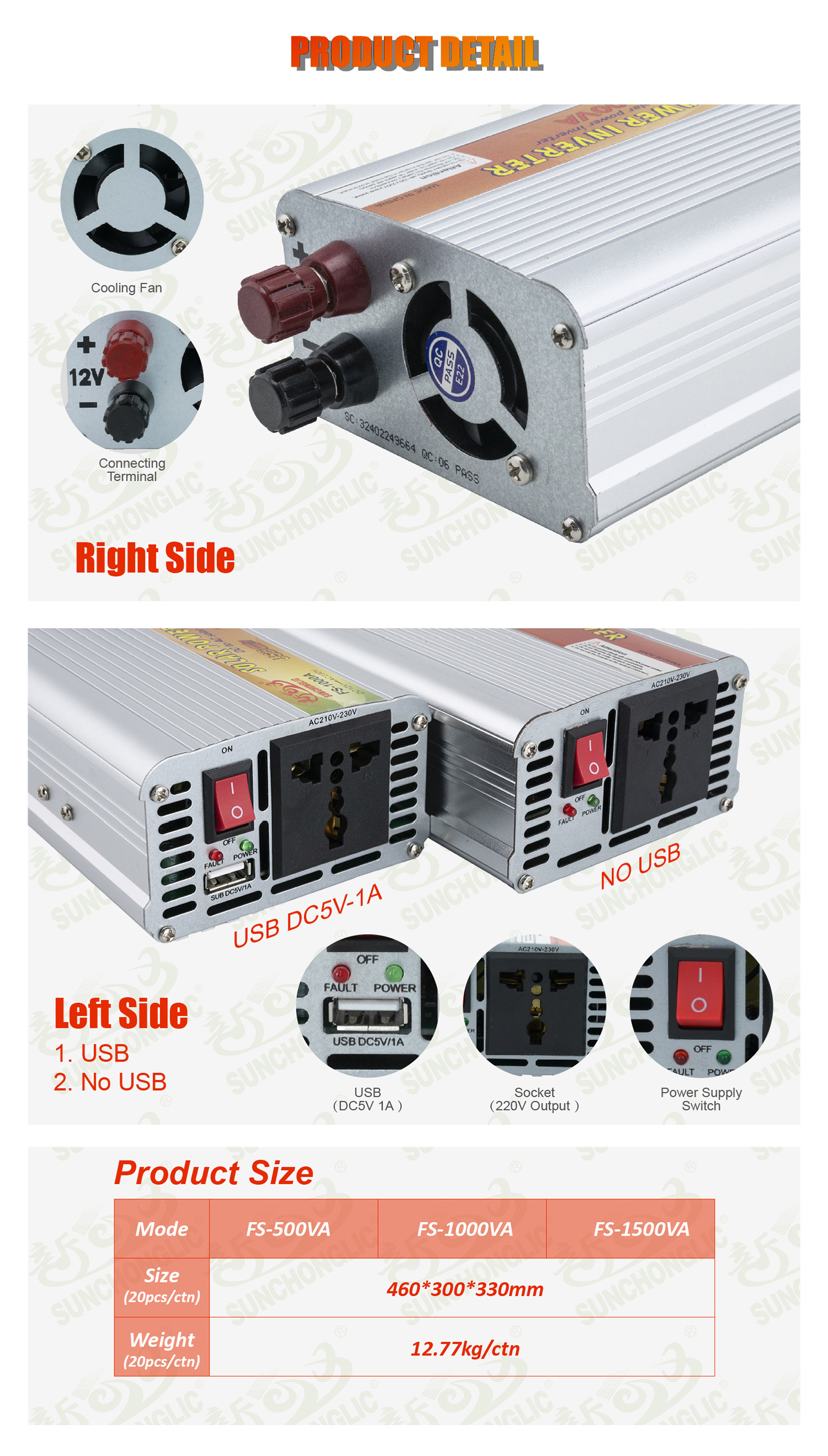 Sunchonglic Mini 500w 500va 12v To 220v Modified Sine Wave Inverter ...