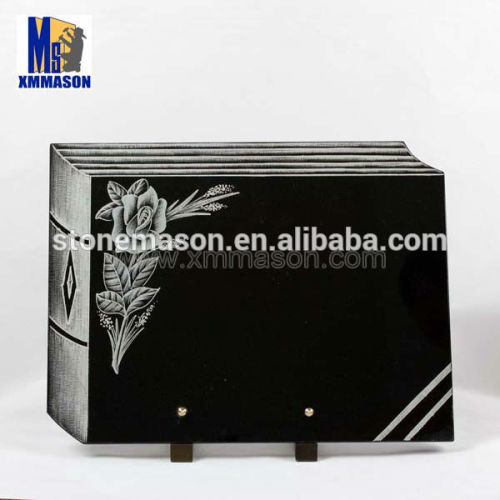 Carved Book Shape Headstone With Flower Design Glass Etching Memorial Plaques, High Quality ...