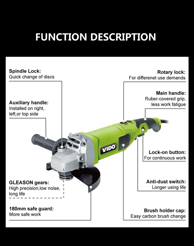 Vido New Design Power Tools Big Grinder 2000w 7 Inch Angle Grinder ...