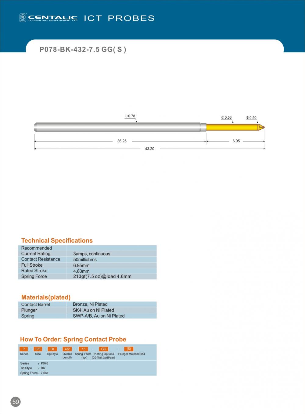 Ict Probe Test Pogo Pin P078-bk Series For Pcba Inspection, High ...